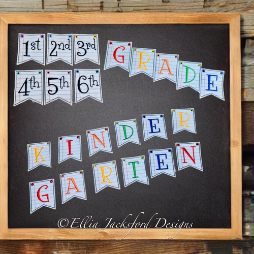 School Grade Banner Embroidery Design SET | Ellia Jacksford