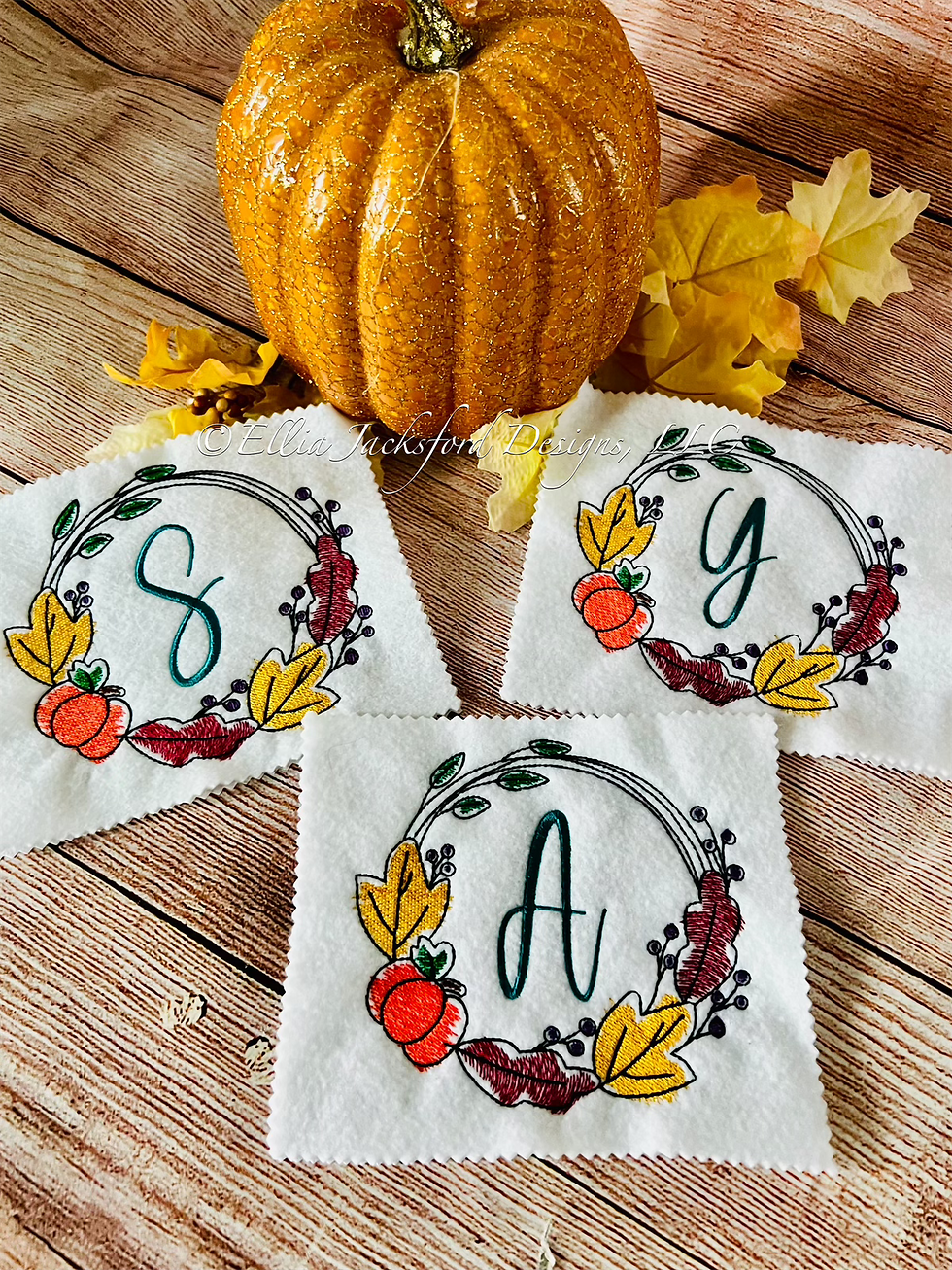 6in Fall Circle Monogram Frame with Alphabet Embroidery Design SET ...