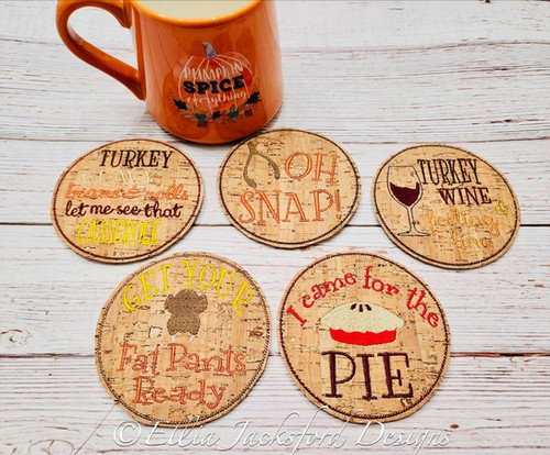 Thanksgiving Humor Coaster Embroidery Design SET OF 5 | Ellia Jacksford
