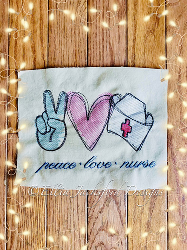 Peace Love Nurse Sketch Embroidery Design | Ellia Jacksford