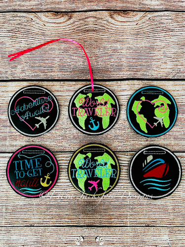 4x4 Travel Themed Luggage Tag Embroidery Design SET OF 6 | Ellia Jacksford