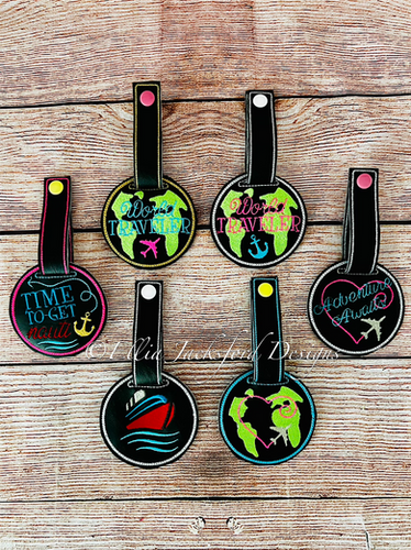 Travel Theme Luggage Tag Embroidery Design SET OF 6 | Ellia Jacksford