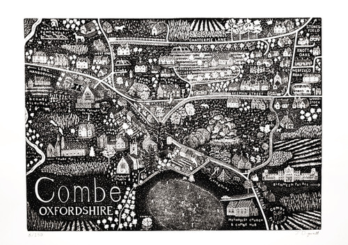 Picture Map of Combe Village | JDLinoprints