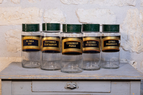 Ensemble de 5 anciens pots de pharmacie/ apothicaire | Olive & Bassett