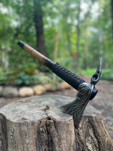 Raven Skull Engraved Tomahawk | Forged in Kol, Inc.