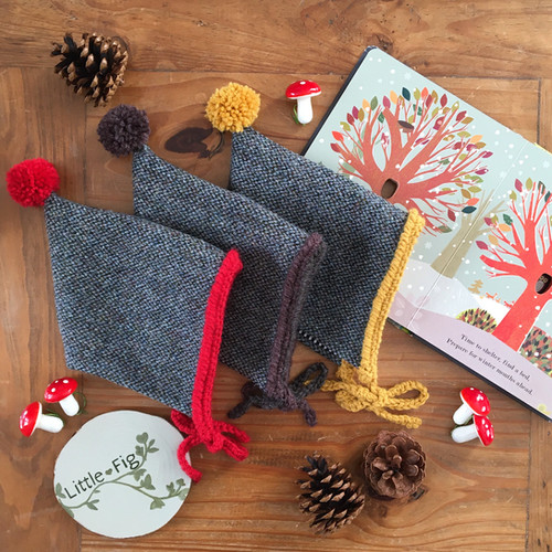 Upcycled Tweed OAKLEY Pixie Bonnet 0-6m, 1-2yrs | Little Fig Handmade