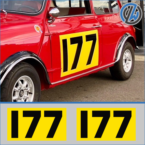 Classic Mini Competition door decals with number | VinylWorks