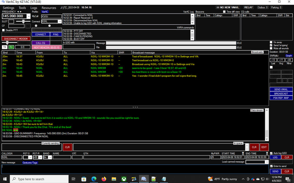 VarAC 2M: selective crashing on broadcast using digipeaters | VarAC