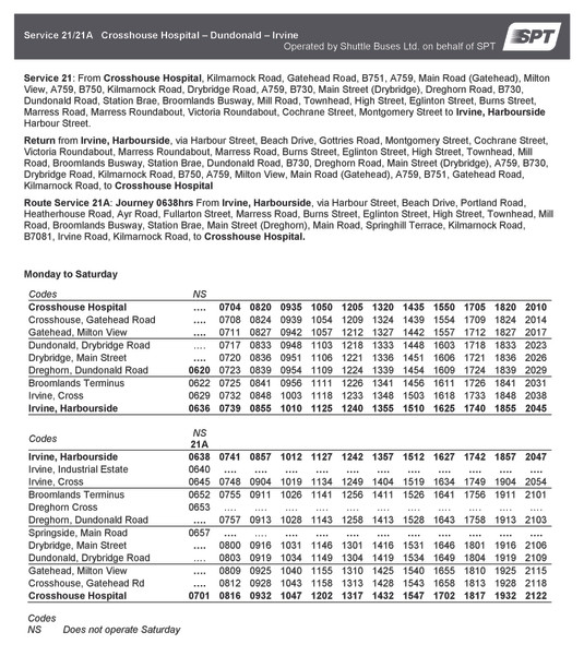 Service 21 | Your Local Bus Services in Ayrshire | Shuttle Buses