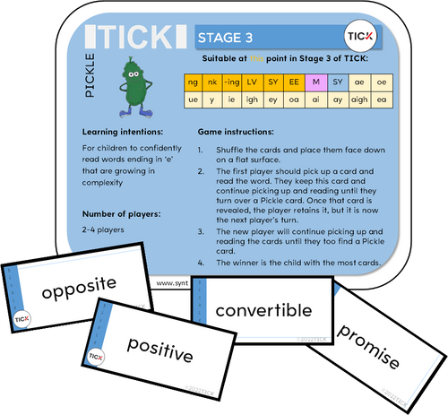 TICK Stage 3 Games - Pickle - Ending in 'e' | Synthetic Phonics