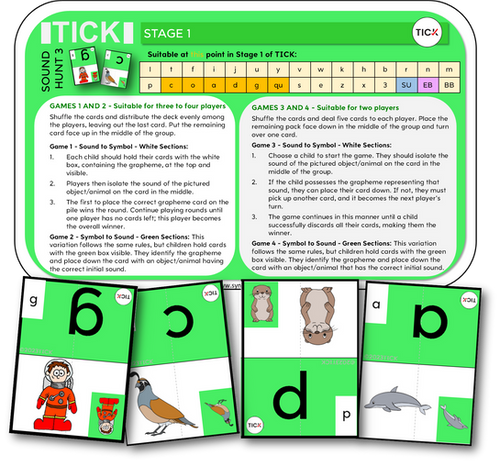 TICK Stage 1 Games - Sound Hunt - Card game 3 - Isolating initial ...