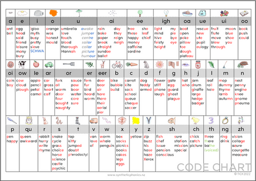 Code Chart (for writing books) | Synthetic Phonics