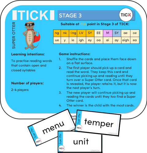 TICK Stage 3 Games - Super Otter - open and closed syllables ...