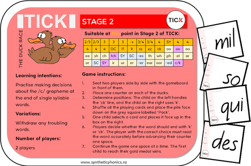 TICK Stage 2 Games - The Duck Race - ending in 'k' and 'ck' | Synthetic ...