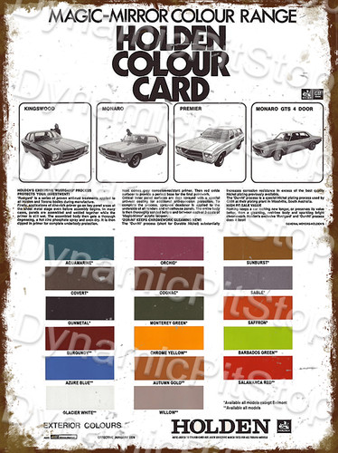 Holden HQ Colour Chart Rustic Tin Sign Garage Australian Made | Dynamic ...