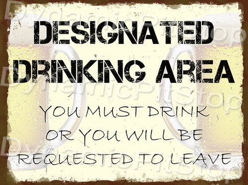 Designated Drinking Area Rustic Tin Sign Bar Alcohol Australian Made ...