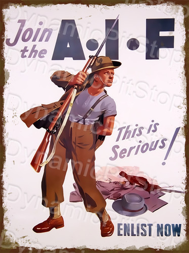 AIF Military Enlist Rustic Tin Sign Man Cave Garage Australian Made ...