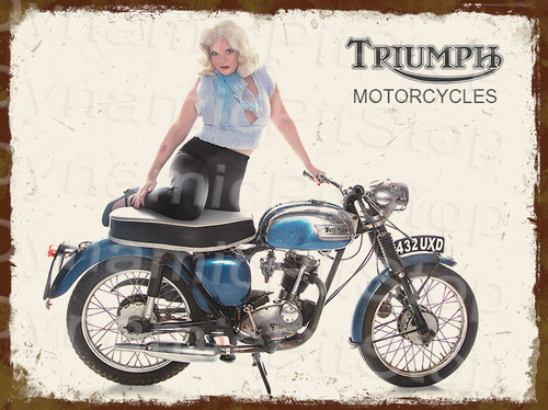Tin Sign Pin Up Triumph Motorcycles Australian Made | Dynamic Pit Stop40