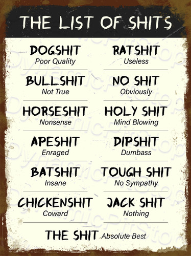 Shit List Rustic Tin Sign Humour Australian Made | Dynamic Pit Stop35