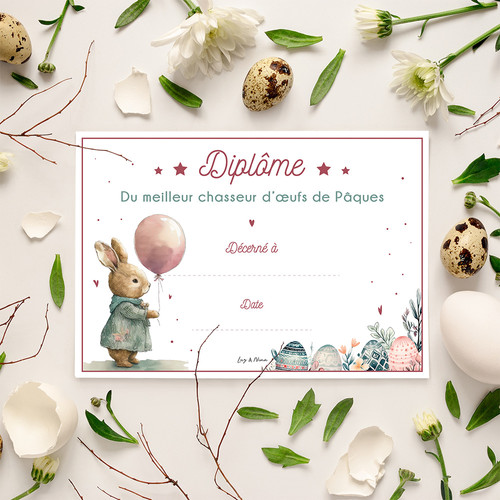 Diplôme de Pâques à télécharger - LAPIN & BALLON | Luz et Nina
