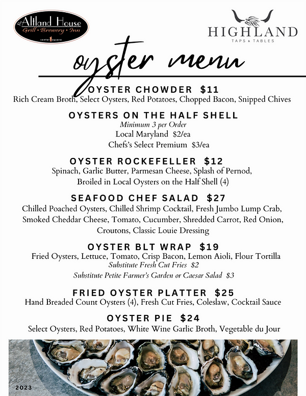 OYSTER MENU | Highland