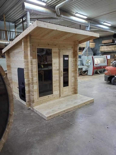 8x7+3' Lean-To White Cedar Cabin Sauna with Porch and 3x6" Boards | The ...