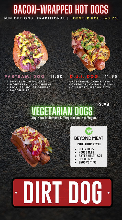 Dirt Dog Menu Downey | Hot Dog Place Near Me
