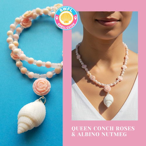 Ocean Bloom Beaded Necklace — Queen Conch & Albino Nutmeg | swflshellguide