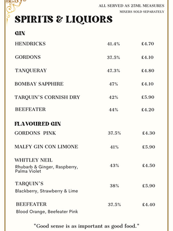 MENU | Temple Bar Cardiff