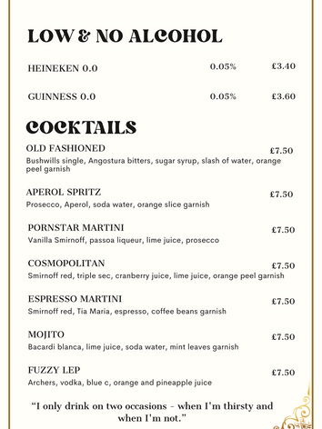 MENU | Temple Bar Cardiff