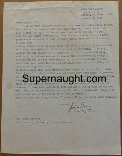John Wayne Gacy 1981 Signed Letter to His Attorneys | Supernaught