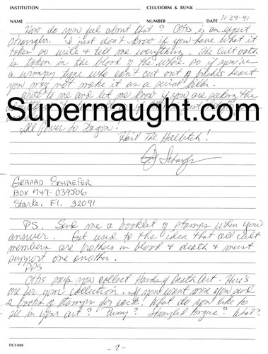 Gerard Schaefer Handwritten Letter Signed Twice | Supernaught