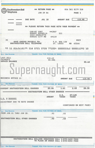 Robert Berdella June 1986 Southwestern Bell Phone Bill | Supernaught
