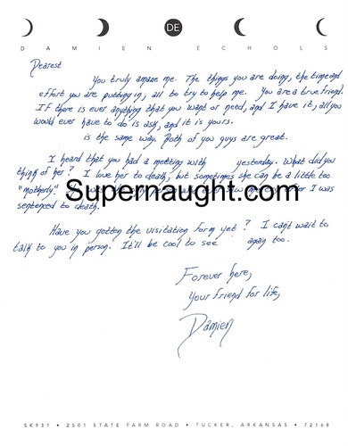 Damien Echols Signed Letter Written on Death Row | Supernaught