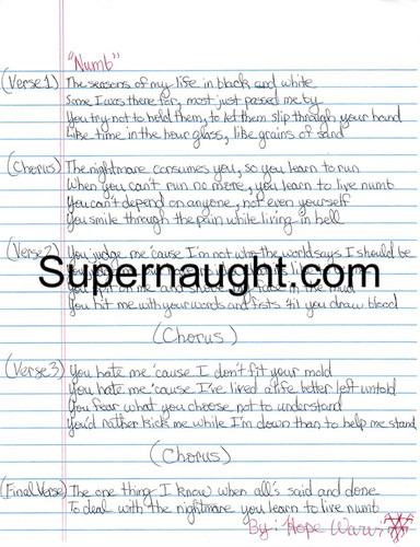 Hope Warvi Numb Lyrics Signed | Supernaught