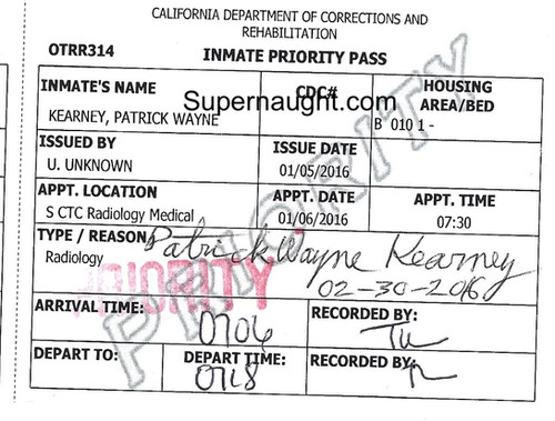 Patrick Kearney Signed Inmate Pass | Supernaught