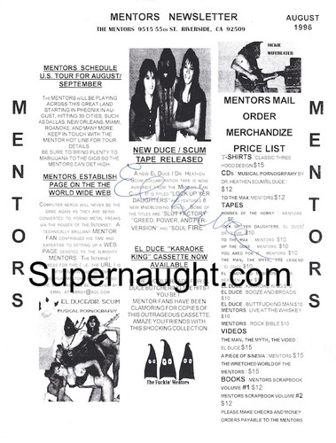 Mentors August 1996 Newsletter Signed by El Duce | Supernaught