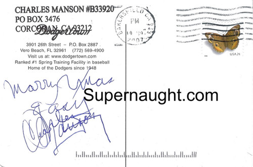 Charles Manson Dodgers Postcard Signed | Supernaught