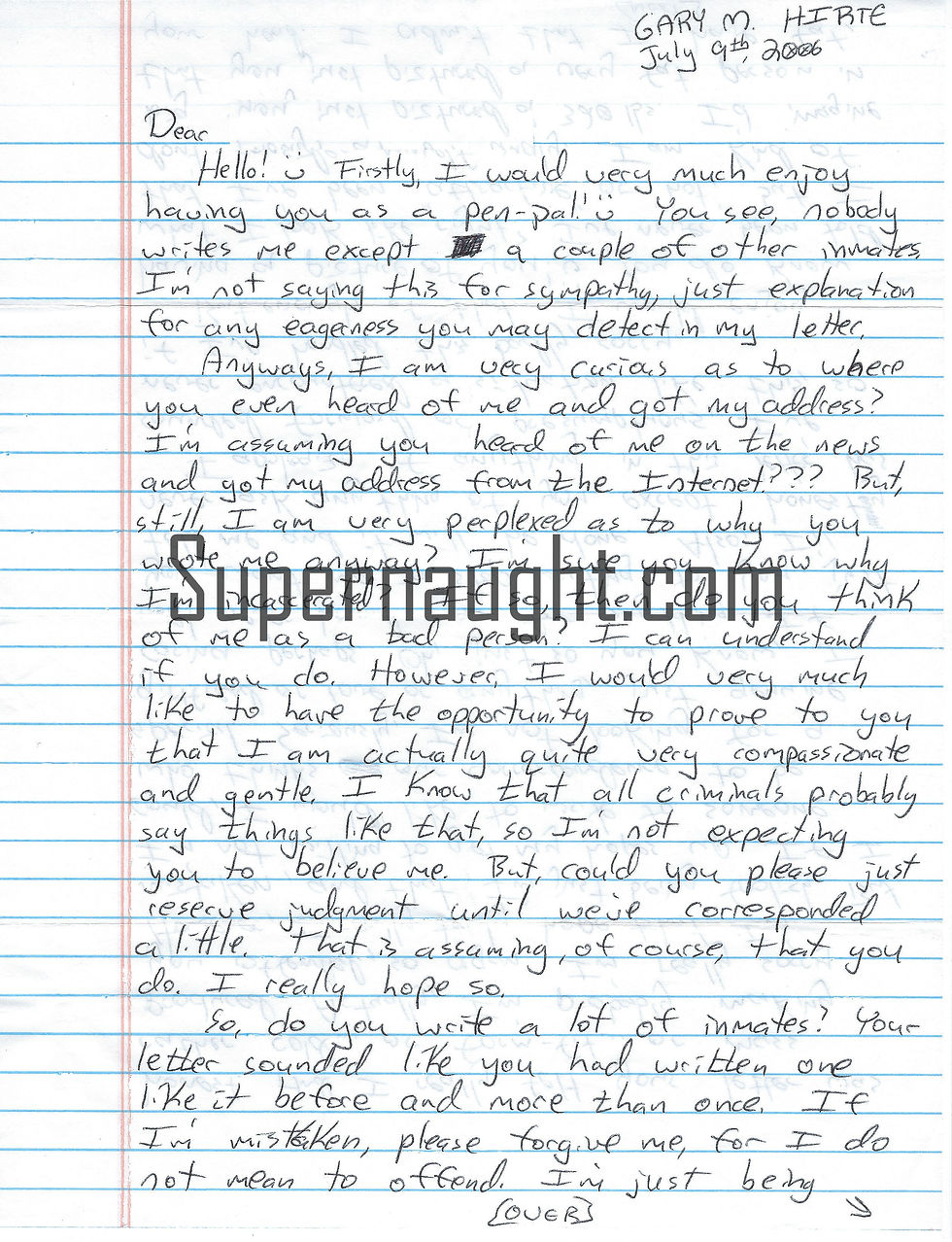 Gary Hirte Handwritten Letter And Envelope Set Both Signed | Supernaught
