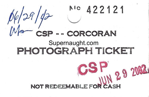 Charles Manson CSP Corcoran Authentic Photo Ticket 2002 | Supernaught