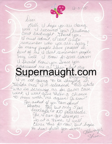 Charity Shea Keesee Letter and Envelope Both Signed | Supernaught
