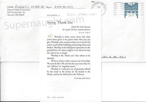 Robert Yates Signed County Jail Envelope with Insert | Supernaught