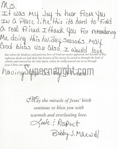 Bobby Joe Maxwell Christmas Card And Envelope Set Both Signed | Supernaught