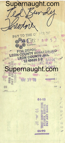 Ted Bundy 1978 County Jail Check Signed Ted Bundy Theodore