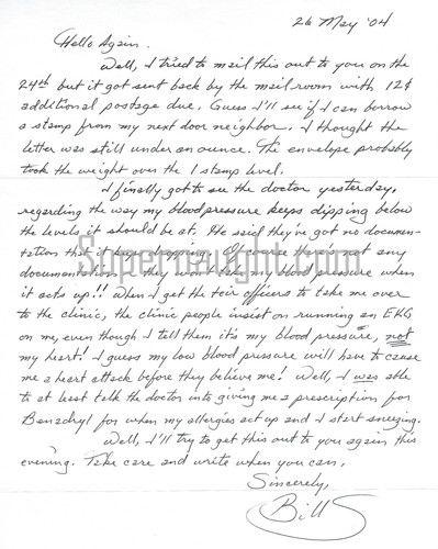 Bill Suff Signed Letter From Death Row