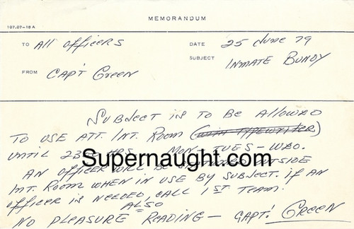 Ted Bundy 1979 Memo Capt. Green Interview Room | Supernaught