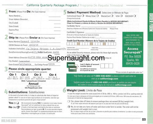Samuel Little Prison Package Order Form Filled Out By Sam | Supernaught