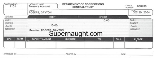 Dayton Rogers DOC Central Trust Deposit Inmate Receipt | Supernaught