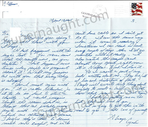 Cynthia Coffman Three Page Letter and Envelope Set Both Signed ...