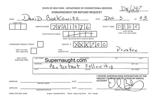 David Berkowitz Signed Funds Disbursement Document | Supernaught